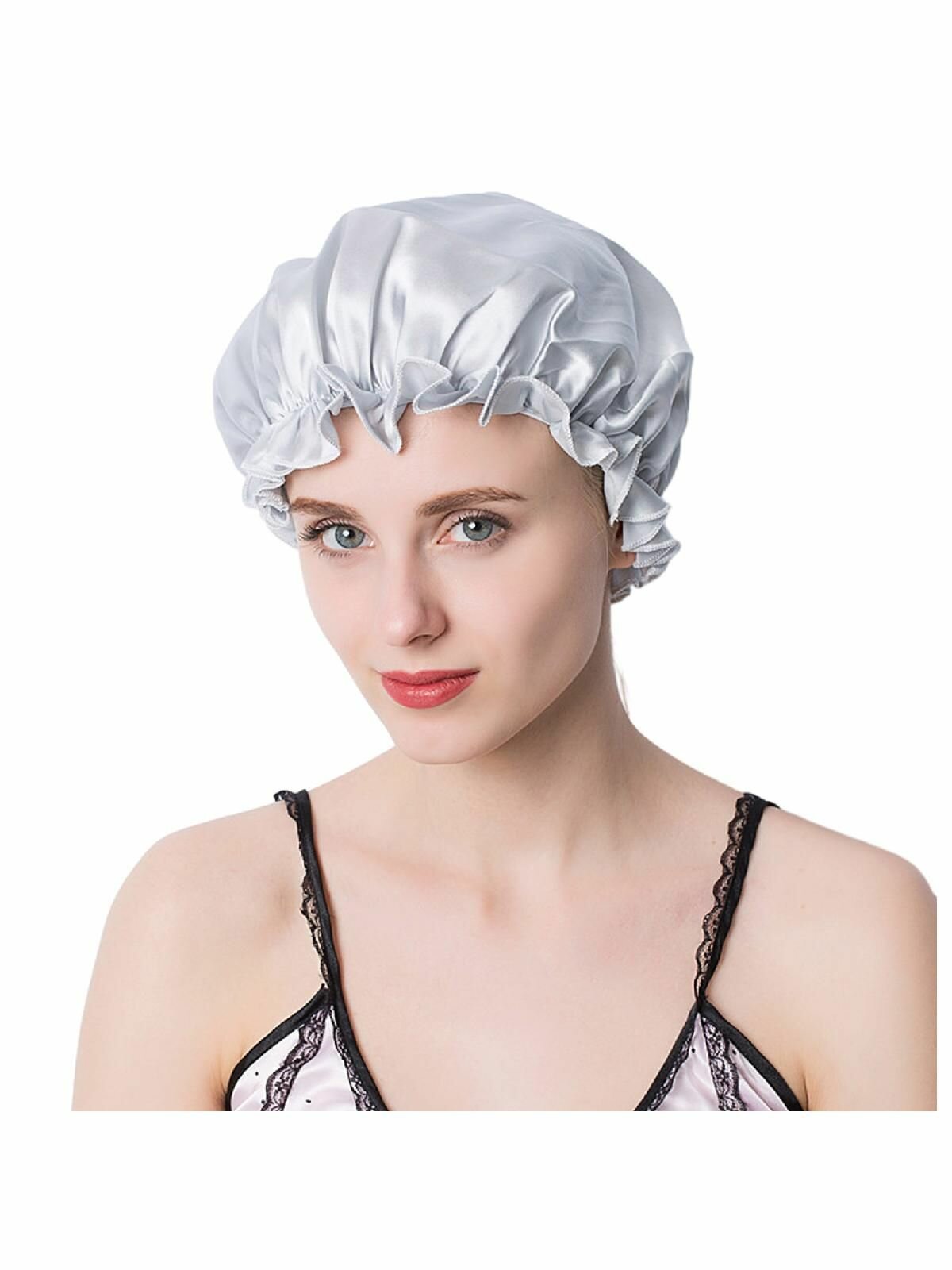 Шелковая шапочка для сна и душа, Серебро - M