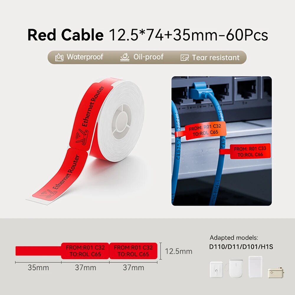 Niimbot B18 Белый Термотрансферный Принтер Этикеток Красный, Red Cable-1Roll