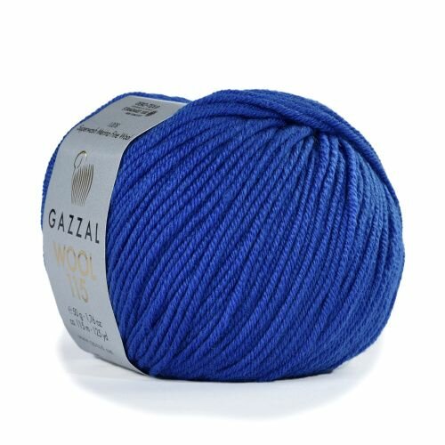 Пряжа Gazzal Wool 115 цвет 3330 ярко-синий (50г/115м, упаковка 5 мотков)