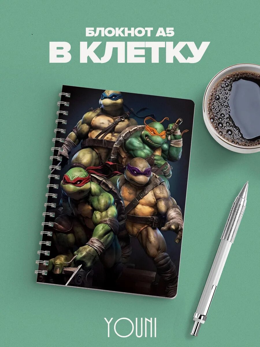 Блокнот Черепашки ниндзя в клетку 50 листов, обложка с матовой ламинацией