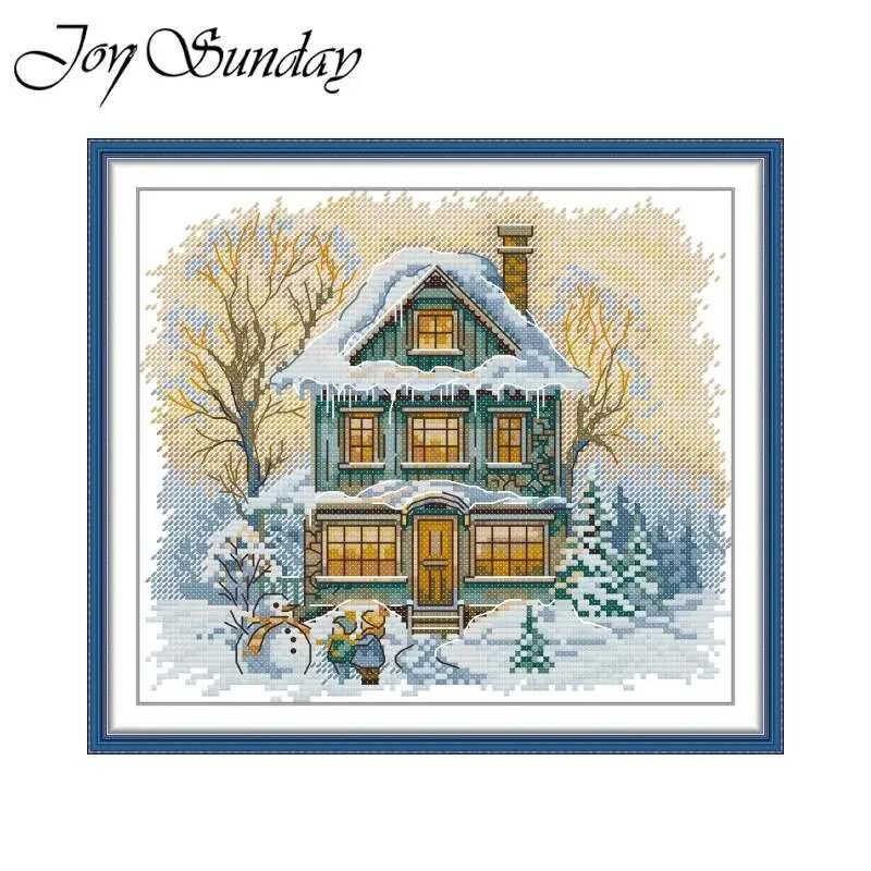 Набор для вышивки крестом Joy Sunday Хижина в снегу 11CT HD Canvas
