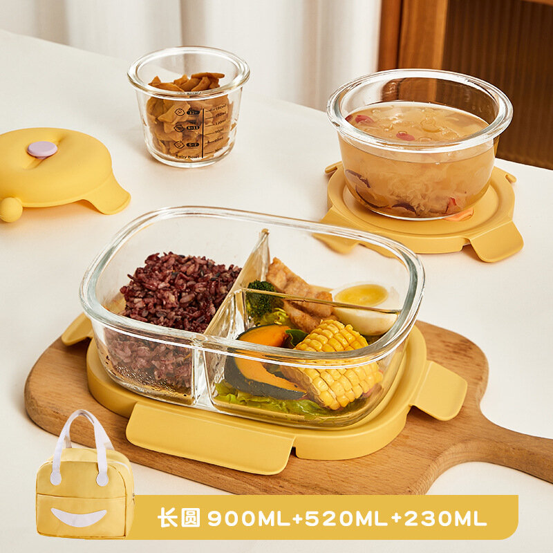 Ланч-бокс, для СВЧ, герметичный, с миской для супа, 3 отделения, прямоугольный, с смайликом