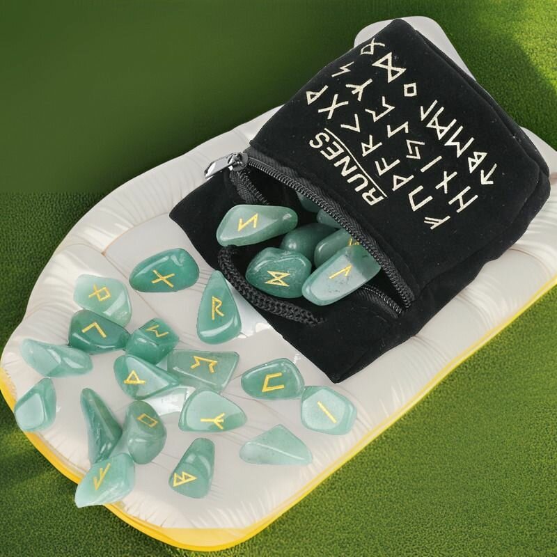 Руны Скандинавские, набор рун для гадания, ручная резьба, набор из 25 штук натуральный камень нефрит, хрустальный агат