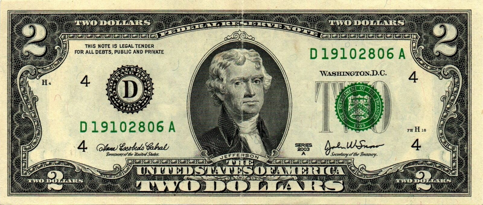 2 доллара 2003 год США 1910 2806