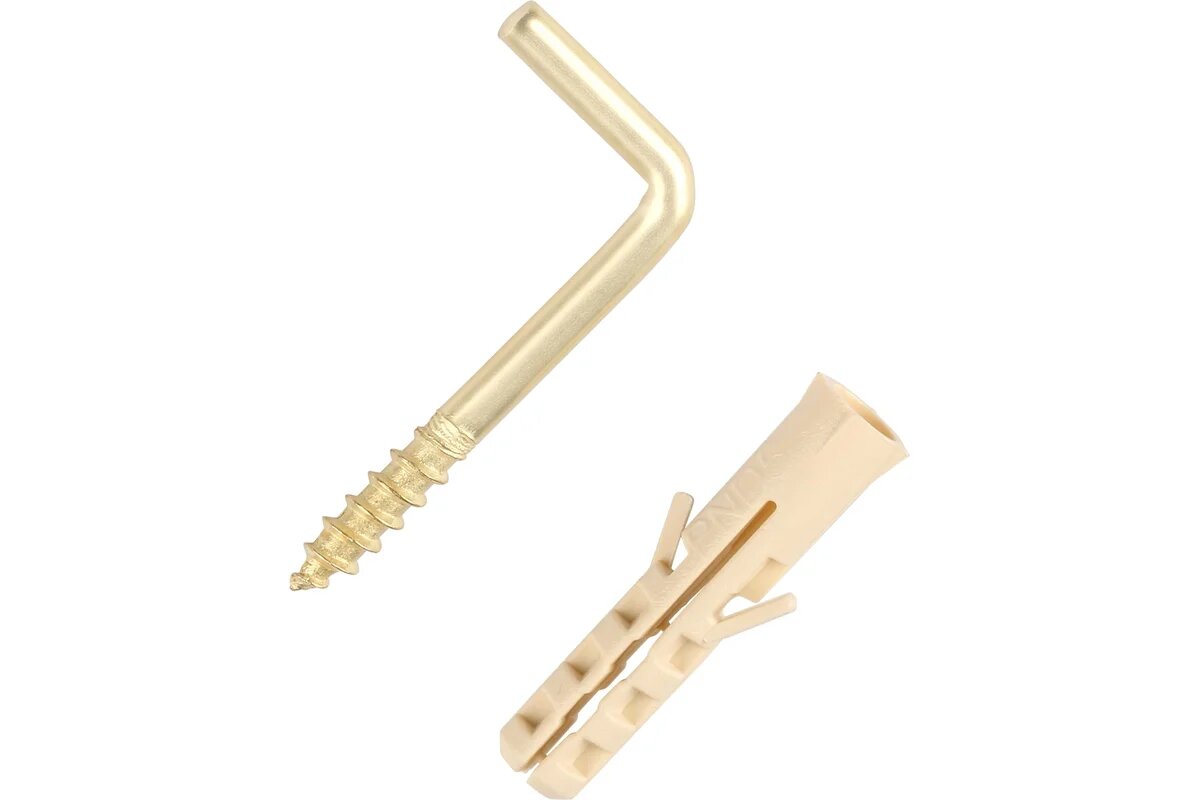 Европартнер Крюк-шуруп L-обр. латунир. d3,9×L40 мм 2 шт для мебельных и ремонтных работ