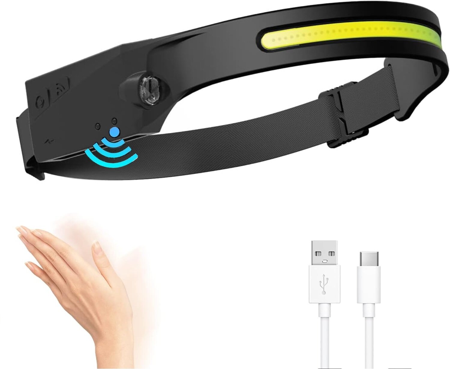 Светодиодный перезаряжаемый налобный фонарь с датчиком движения, водонепроницаемый для походов, ремонта, рыбалки, 1 COB