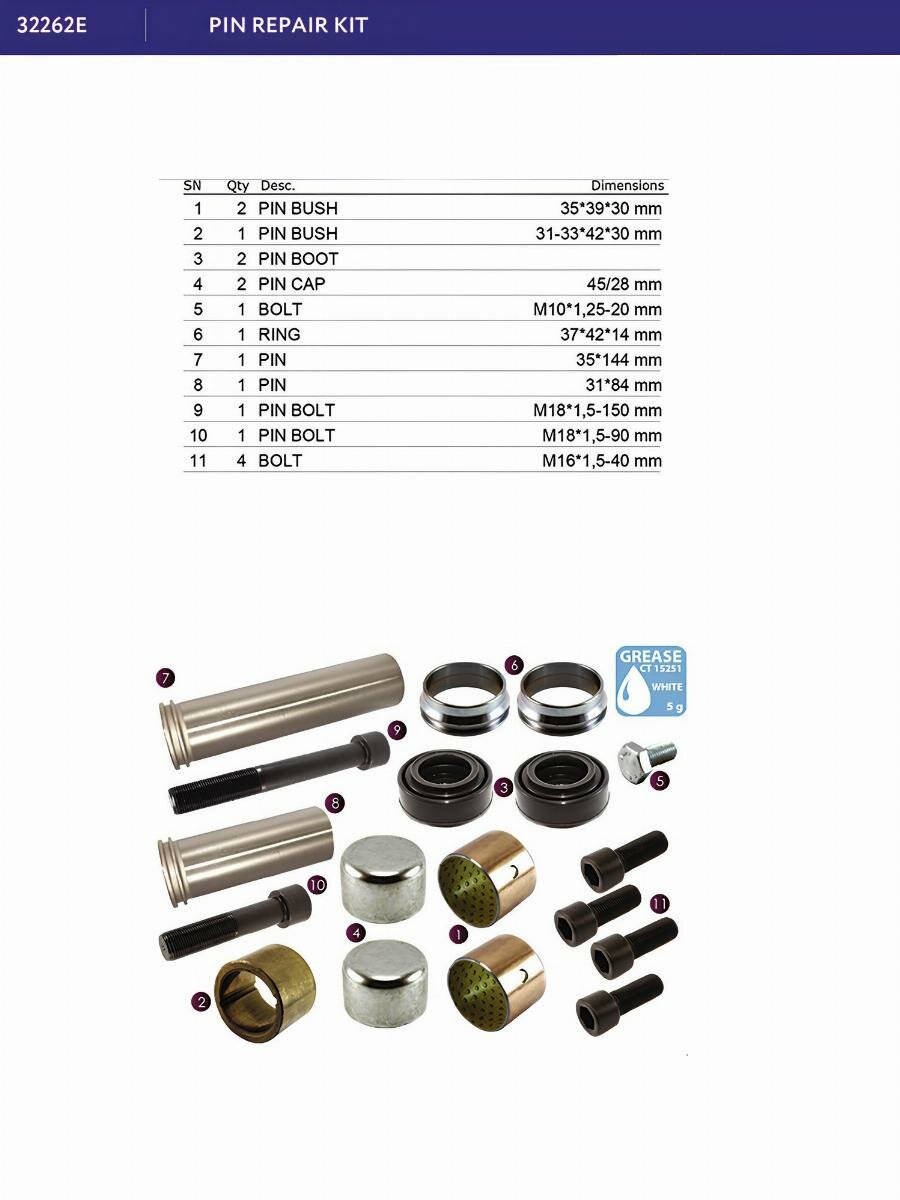Р/к суппорта направ, втулки, болты, пыльники Meritor Elsa2 MAN TGA 32262E (Exovo)