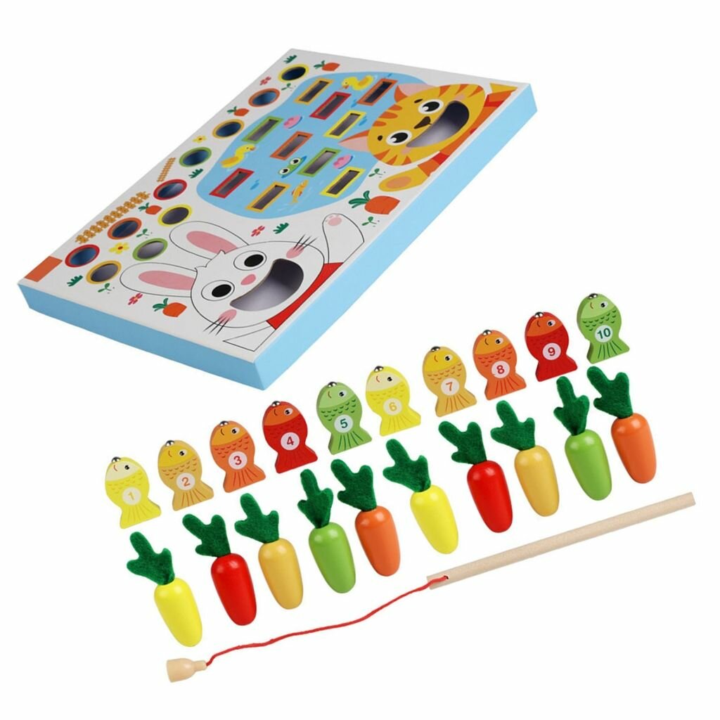 Деревянная развивающая игрушка "Рыбалка", Игра "Вытаскивание морковки", Развивающая моторику Малышей