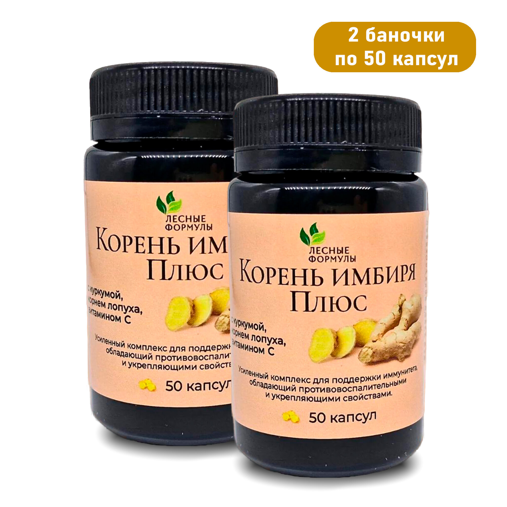 Корень Имбиря Плюс, с куркумой и экстрактом косточки грейпфрута, 2 шт, 100 капсул, Гармония здоровья