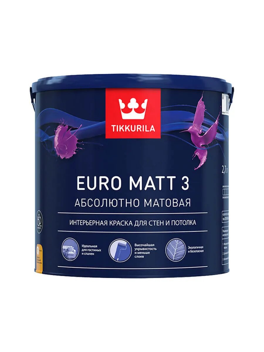 Краска Tikkurila Euro Matt, глубокоматовая, для внутренних работ, 0,9л