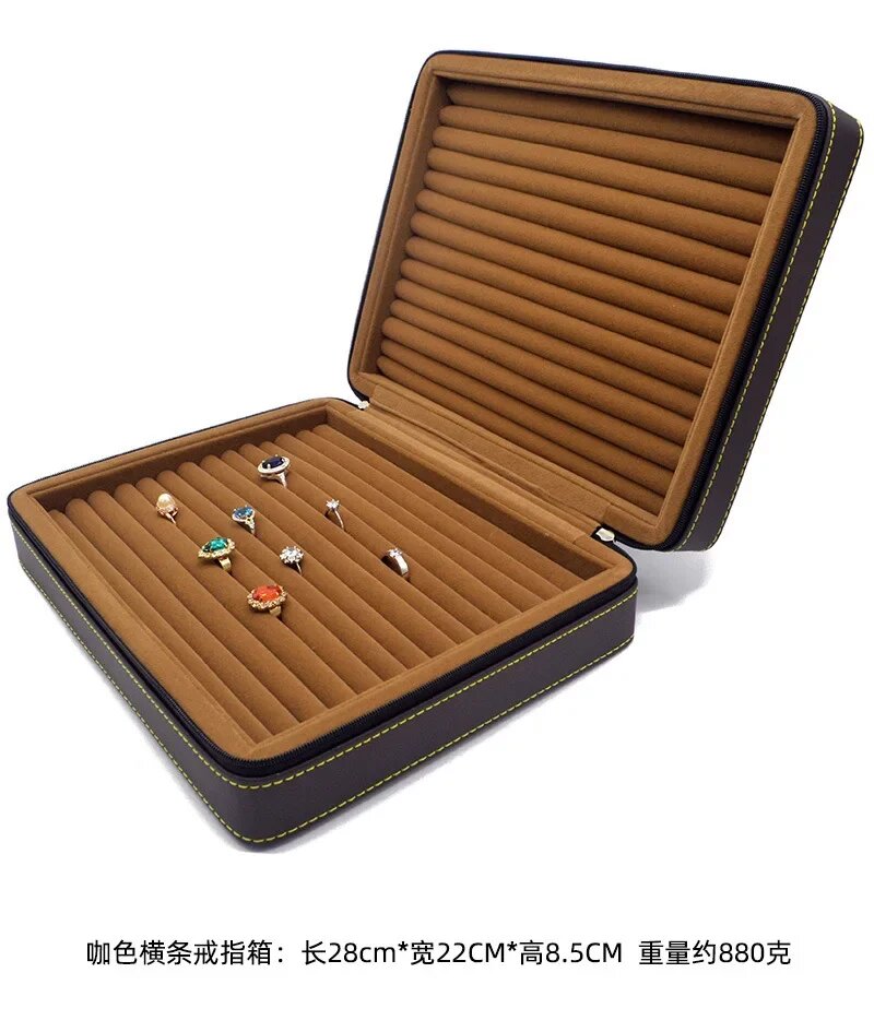 Роскошная шкатулка для хранения ювелирных изделий из искусственной кожи, настольный органайзер для чехлов, шкатулка для хранения ювелирных изделий, витрины для сережек, упаковки ожерелий, идеи для подарка, D 28X22X8.5CM