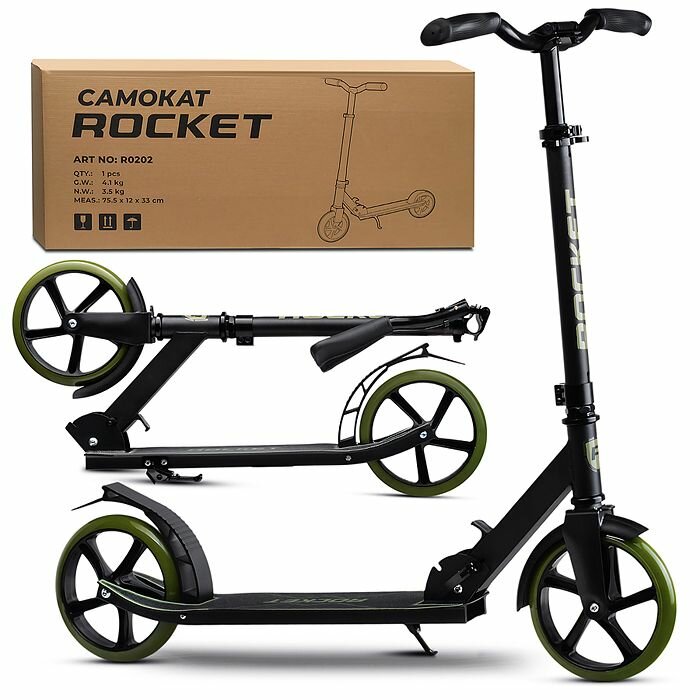 Самокат детский Oubaoloon колеса PU 200 мм, ABEC 7, зеленый, складная конструкция