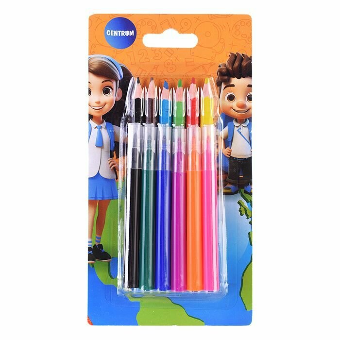Карандаши цветные Centrum деревянные 6 шт и набор фломастеров 6 шт