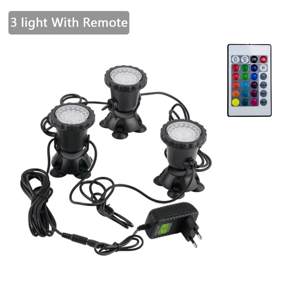 Подводный светильник XUNATA RGB 36 светодиодов IP68, EU Plug, 3 light with Remote
