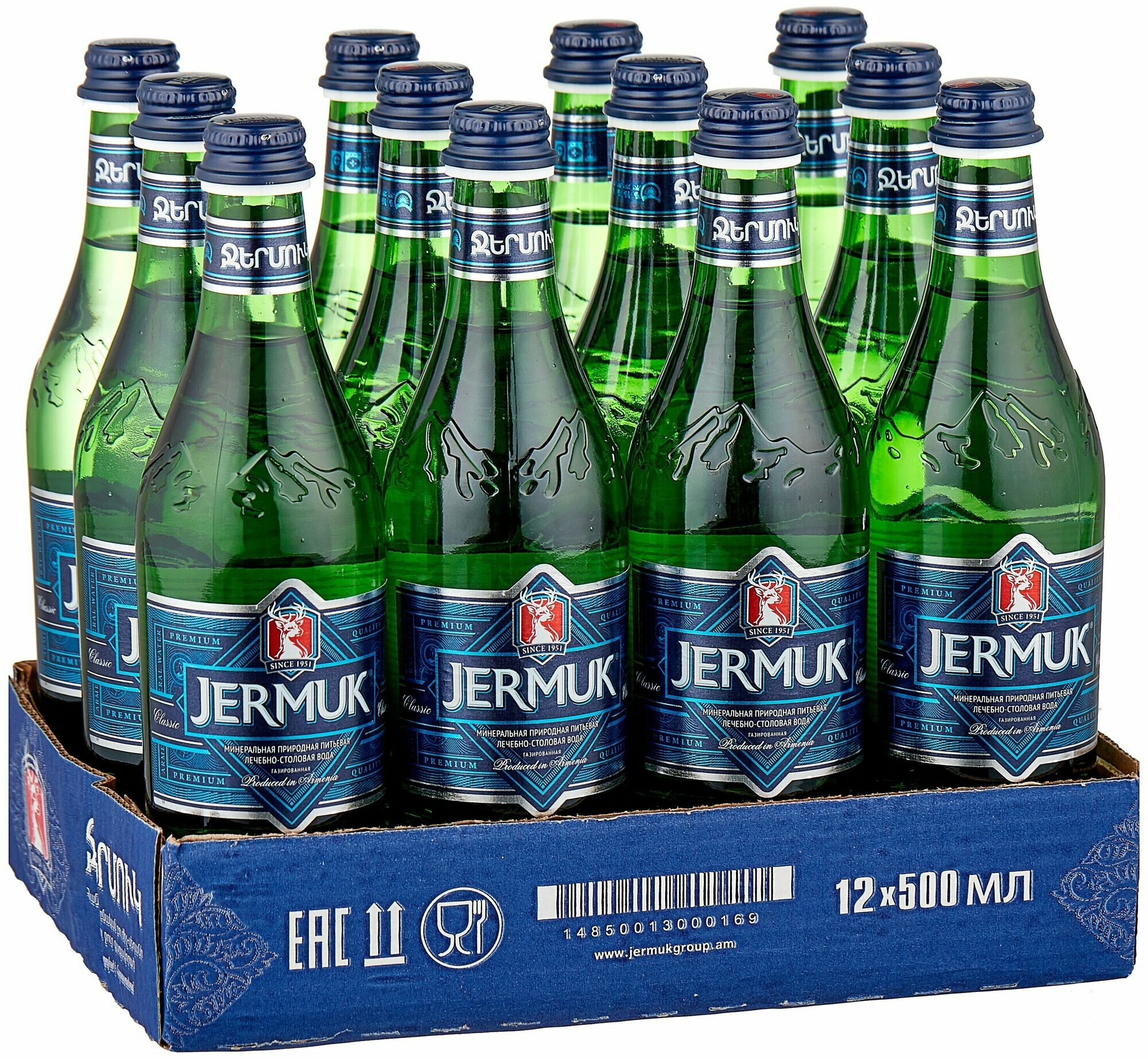 Вода минеральная Jermuk (Джермук) газированная, 12 шт. по 0,5 л, стекло
