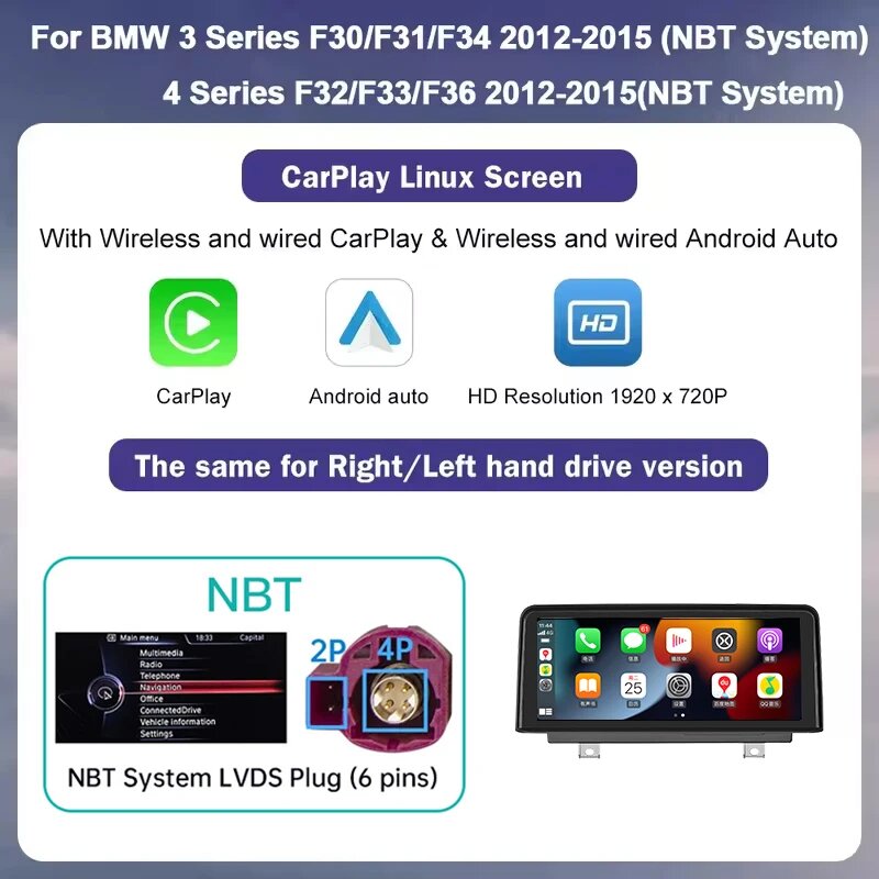 Беспроводной мультимедийный дисплей с сенсорным экраном 1920*720 для BMW 1, 2, 3, 4 10.25 F30 NBT