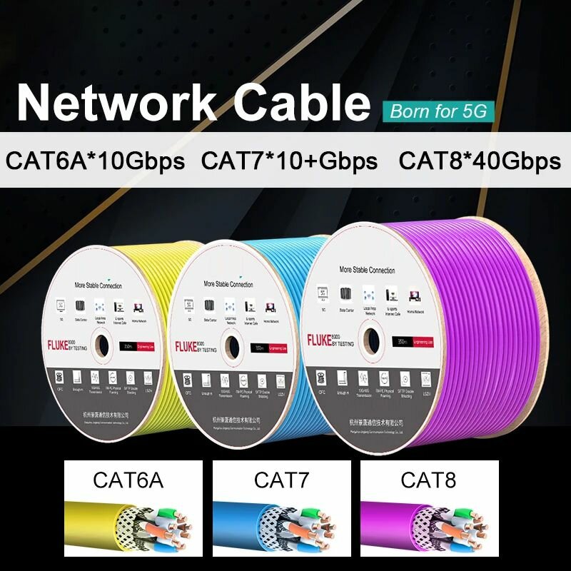 Кабель Ethernet Cat6A/7/8 Full, S/FTP 22/23AWG LSZH OFC, сплошной, чистый, неизолированный медный провод, 2000/600 МГц, UTP, PVC, CMR, сетевой