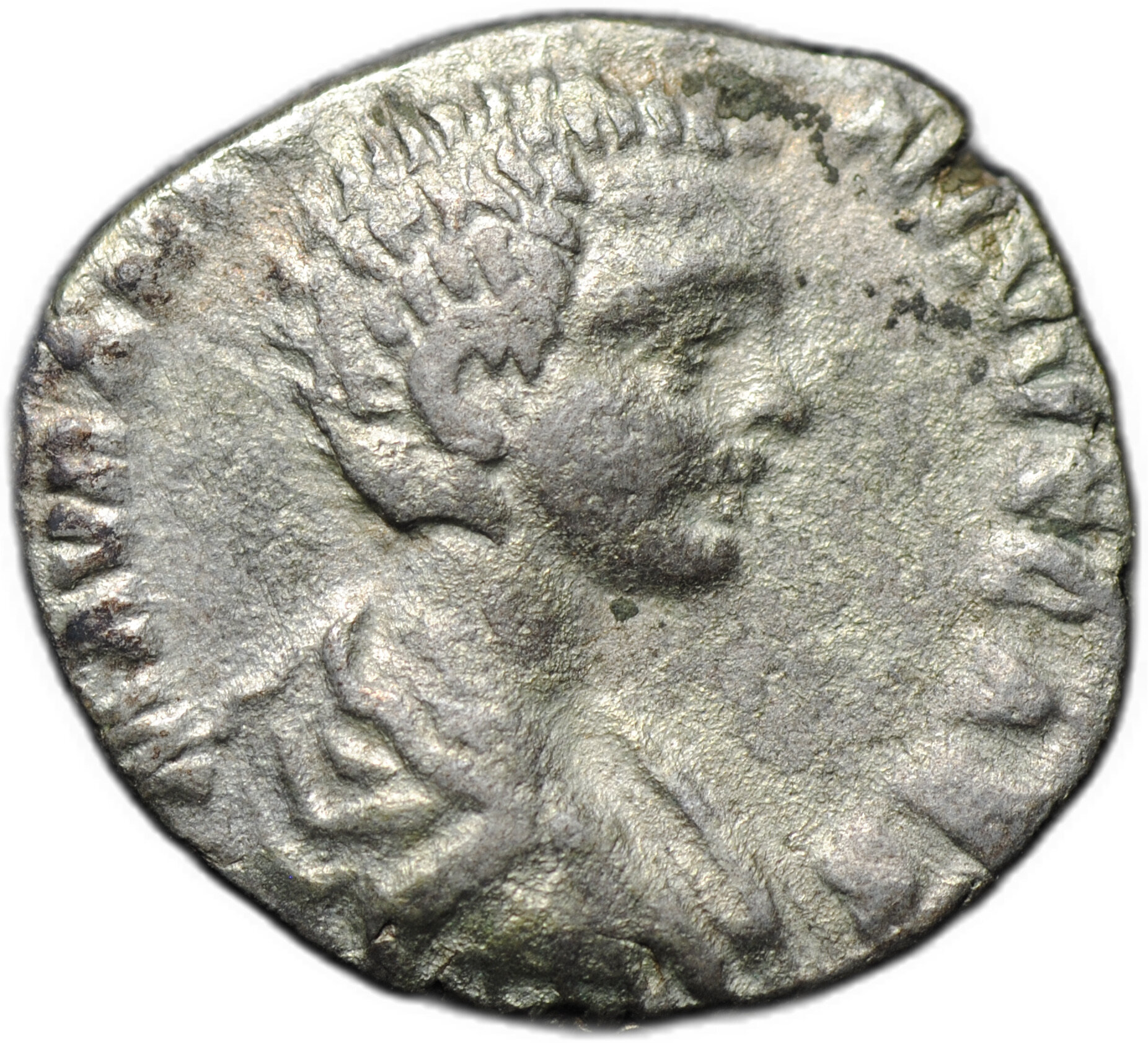 Монета Денарий 196-198 Каракалла Жреческие инструменты Римская Империя