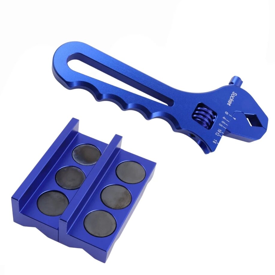 Алюминиевый регулируемый гаечный ключ AN3-AN12 + вставки с тисками синего цвета blue set