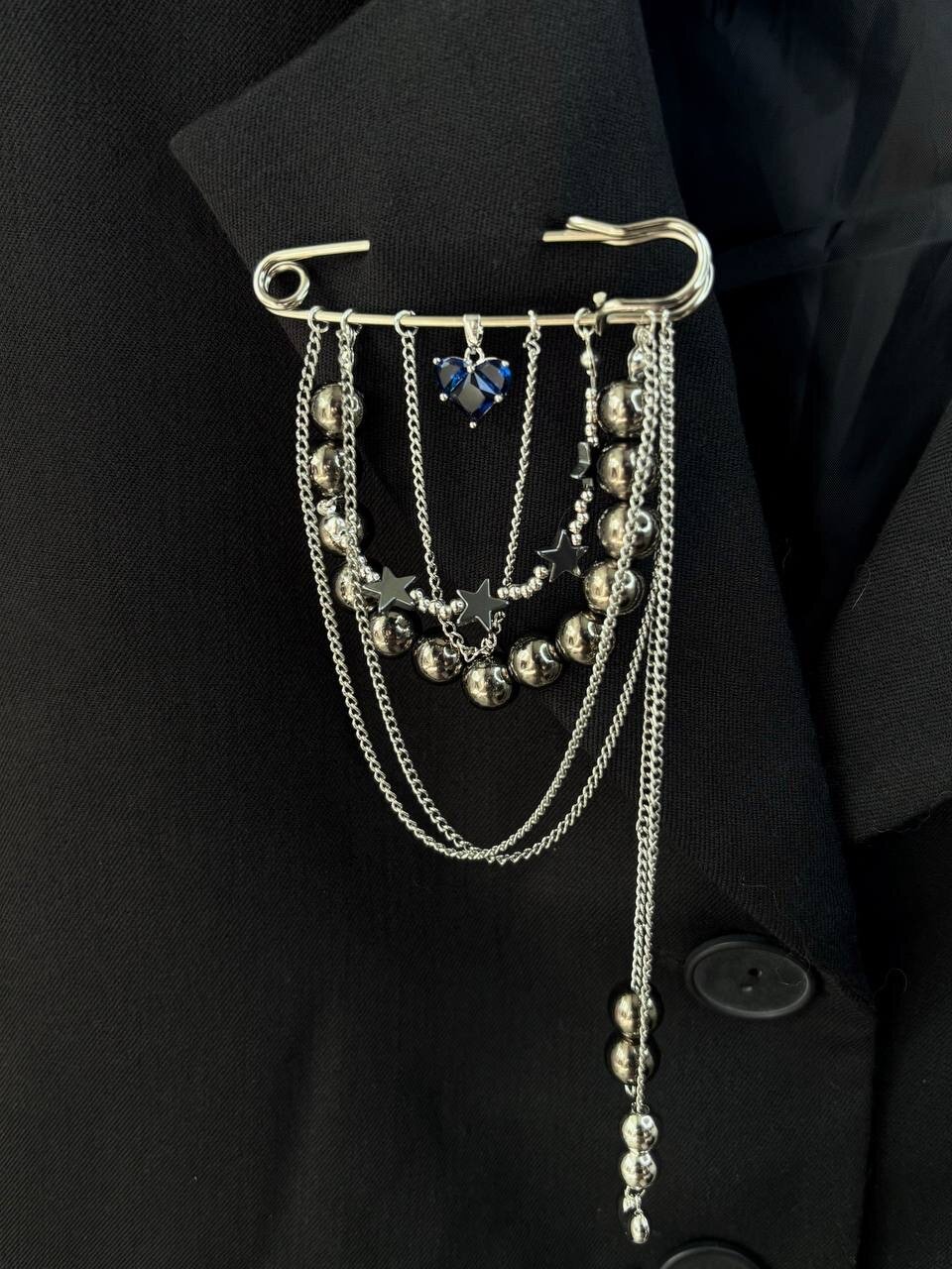 Брошь, фианит, жемчуг имитация, гематит