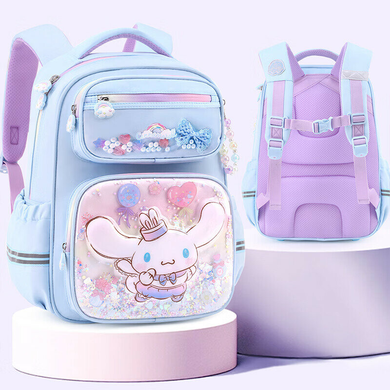 Hello Kitty Kuromi Backpack for Primary School Girls in Grades 1-3, Spine-Protecting And Load-Reducing Children's Cinnamoroll 651B Blue