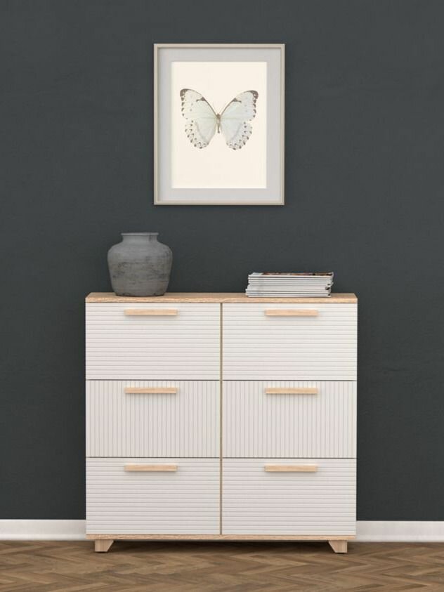 Обувница для прихожей Копенгаген 6 ящиков Дуб Сонома / Белый мат (12 Стульев)