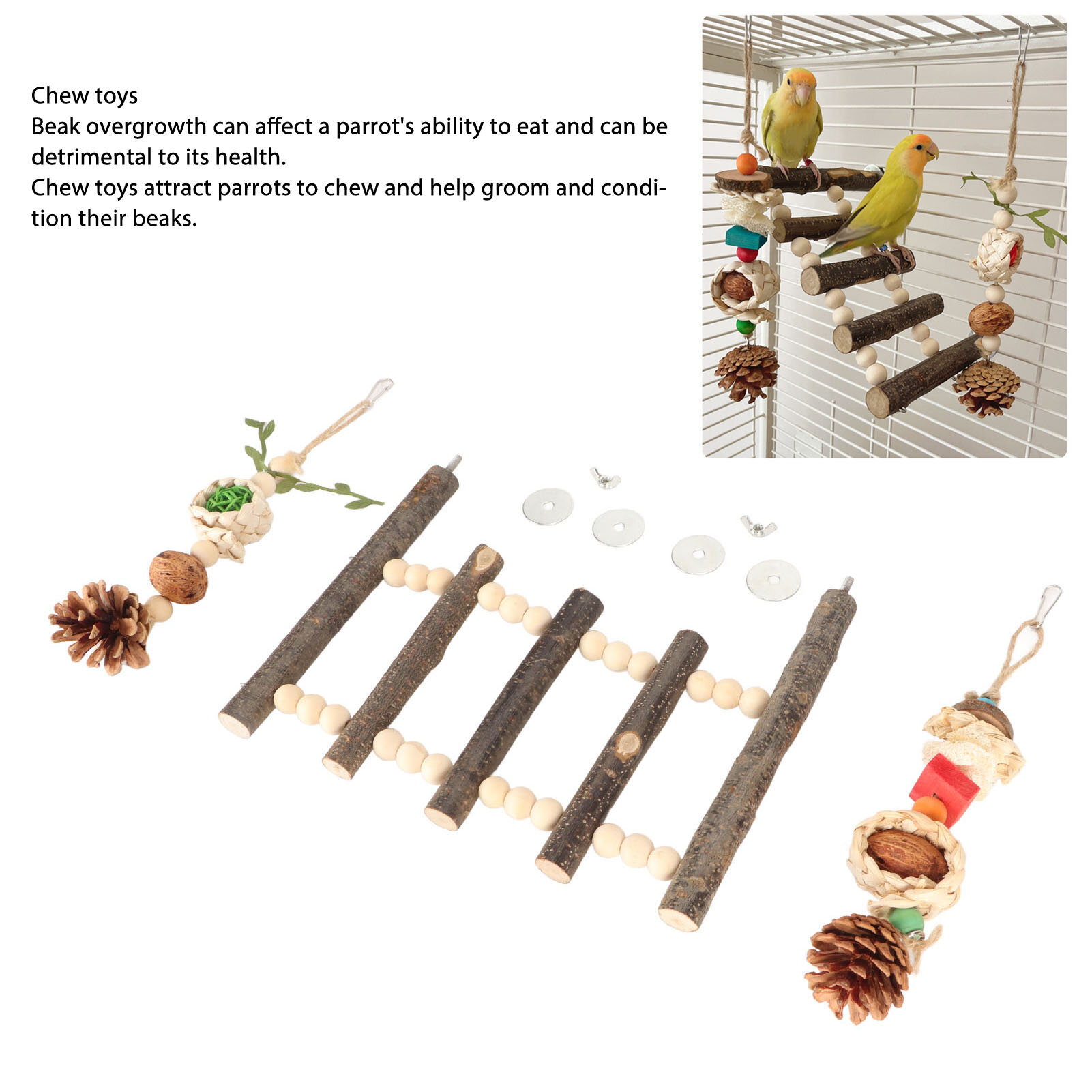 Подвесные игрушки в виде попугая снимают скуку, интерактивная безопасная деревянная подвесная лестница для попугая и жевательные игрушки для попугаев, корелл, неразлучников