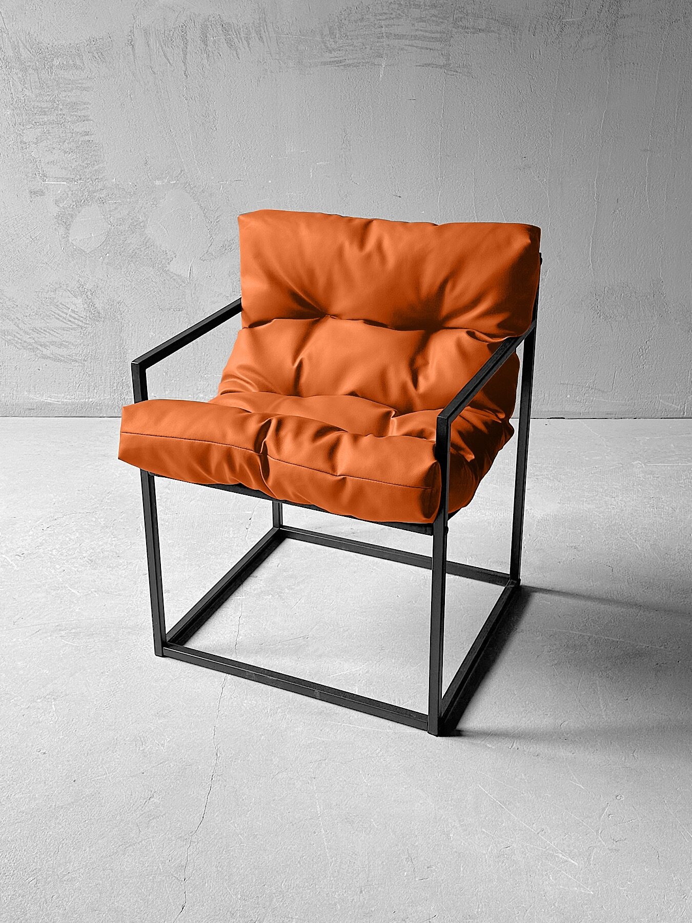 Кресло высокое обеденное Лофтовик + оранжевый кожзам для дома для офиса для дачи для балкона