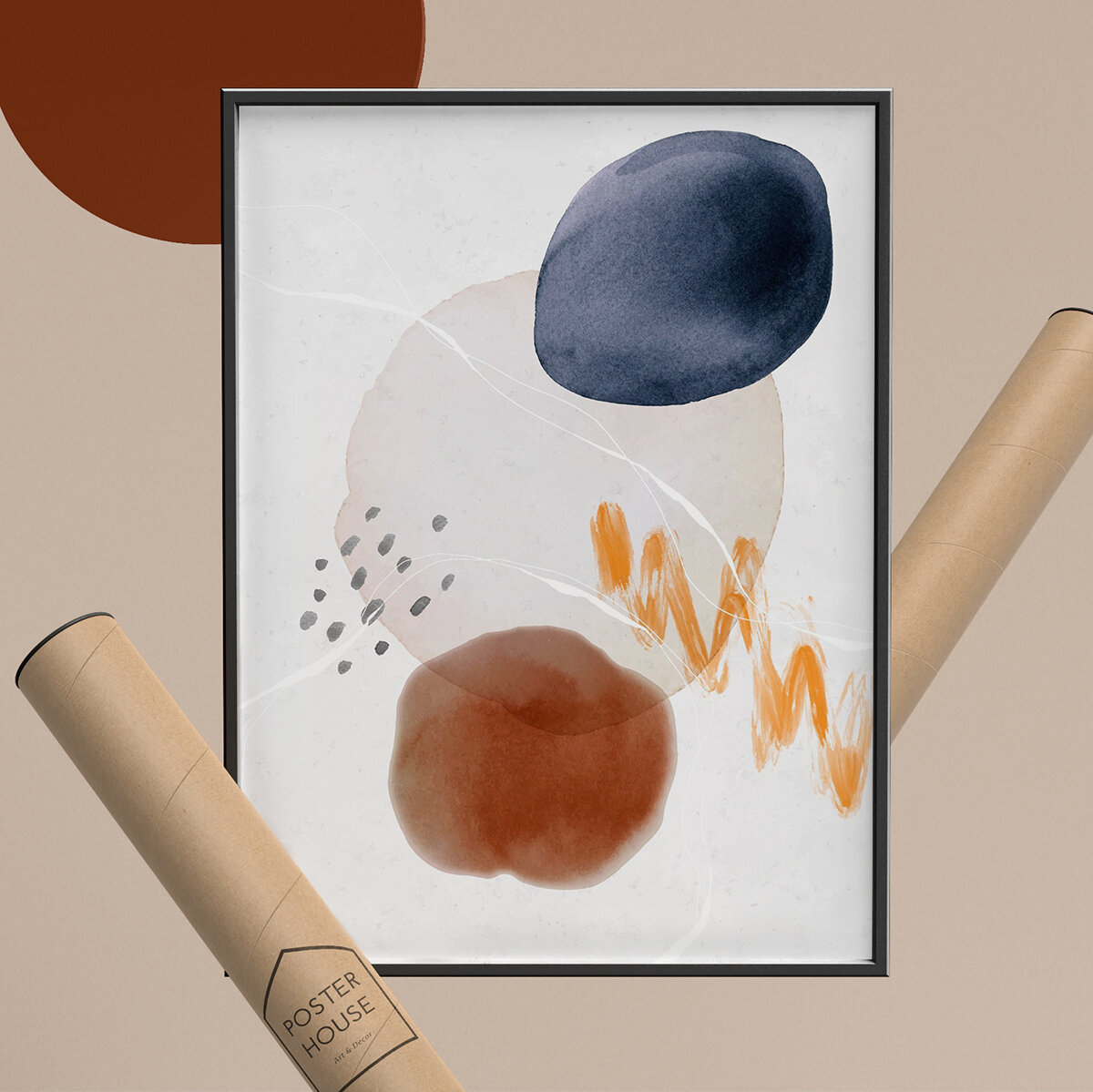 Постер Абстракция минимализм 30х40 см без рамы/ Абстрактный, минималистичный плакат/ Акварель, фигуры/ Эстетичный бежевый плакат, постер для интерьера, декор стен