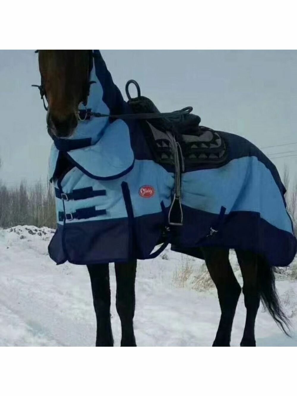 Попона для лошади, синяя, 1700 см, морозостойкая, теплая, универсальная