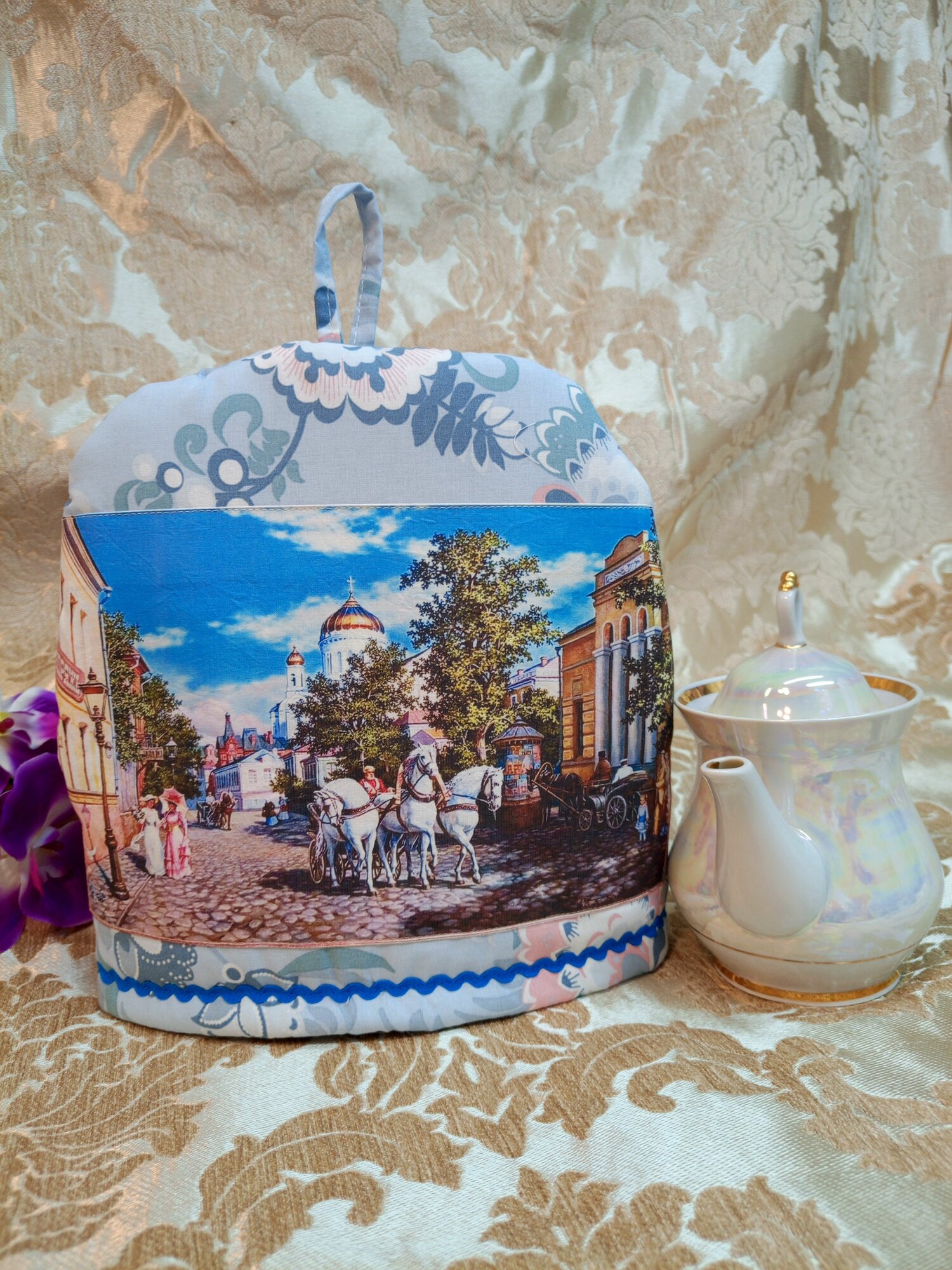 Грелка на чайник "Город 19 века" хлопок 27х28 см.