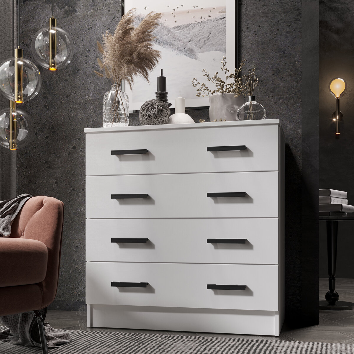 Комод К800 Эра 4 -мя выдвижными ящиками Белый гладкий, 80*44*83 см