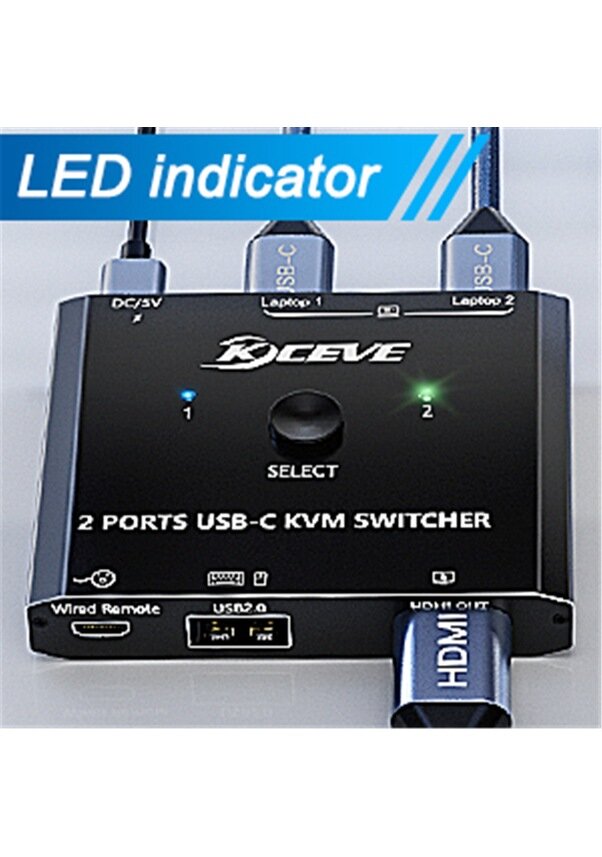 USB KVM-переключатель с 2 входами и 1 выходом, HDMI 4K 60 Гц, общий доступ к монитору и USB-устройствам, кнопочное и проводное управление, поддержка Type-C