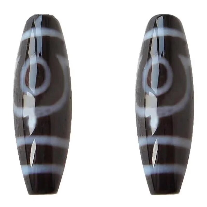 Натуральные тибетские бусины Дзи, овальные, двухцветные, 12x38 мм Two-eyed