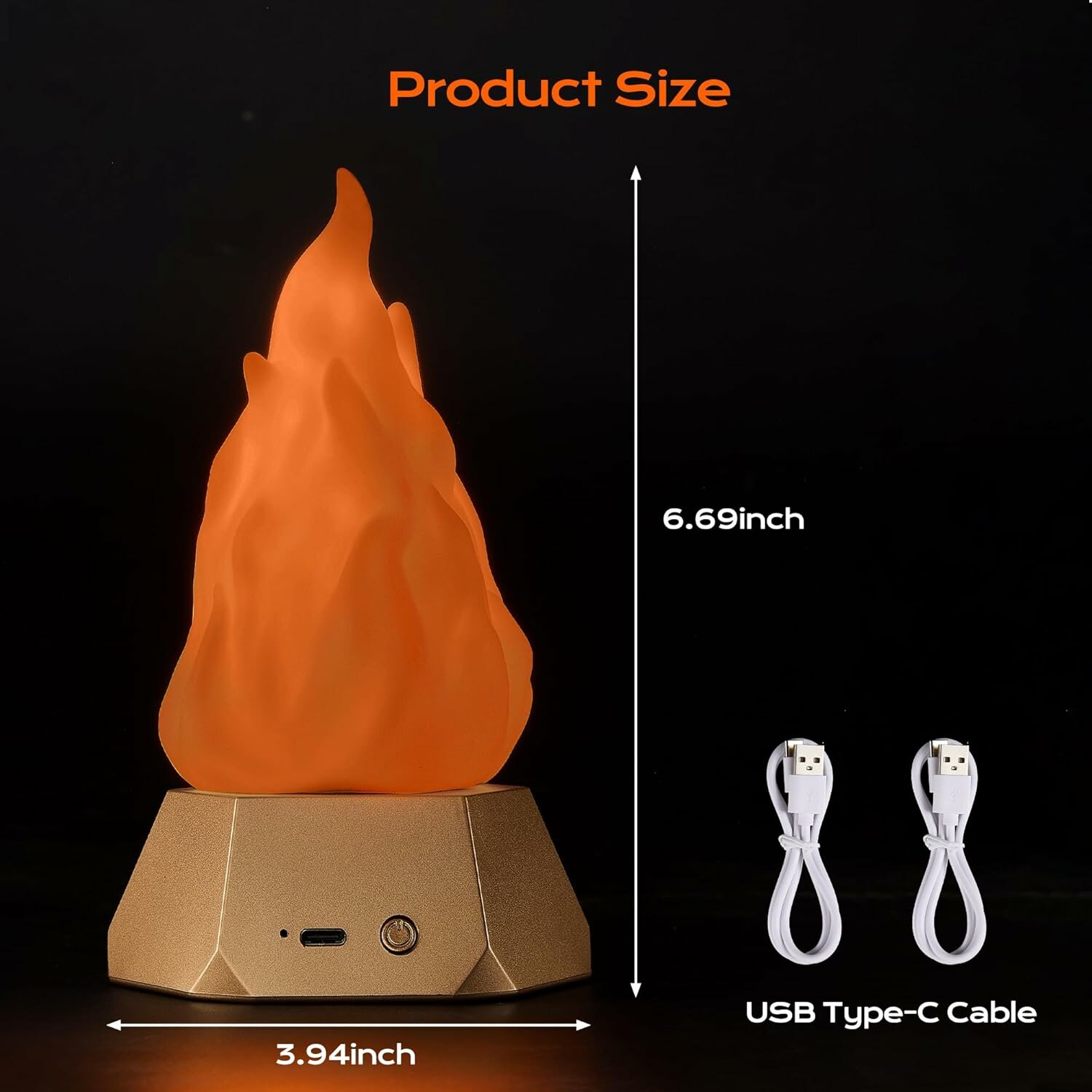 Лампа, с эффектом пламени, USB, перезаряжаемая, 3 режима, 1200 мАч