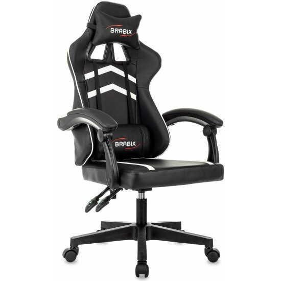 Кресло геймерское Brabix "Shooter GM-123", 2 подушки, экокожа, черное/белое