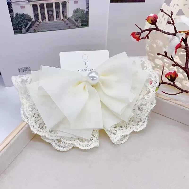 Корейские модные атласные кружевные заколки для волос с жемчужным бантом для женщин, зажим в виде утконоса, заколки-бабочки, головные уборы, аксессуары для волос для девочек