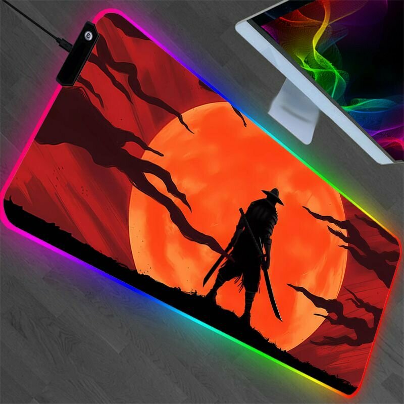 RGB Аниме киберспорт в японском стиле самурайский игровой коврик для мыши Knight player keyboard pad XXL900x400mm