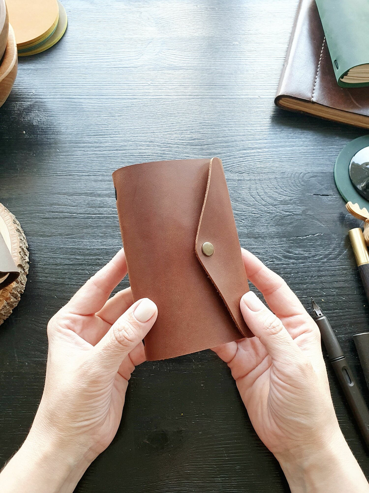 Кожаный блокнот А7 (9х13см) со сменными тетрадями