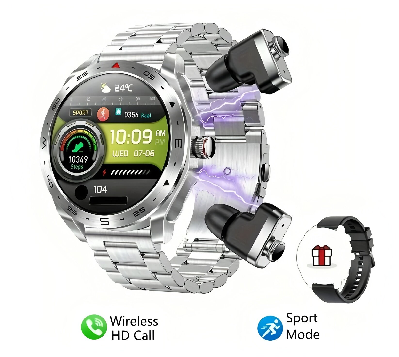 Умные часы TWS Steel strip, с Siri, компас, шагомер, круглый корпус