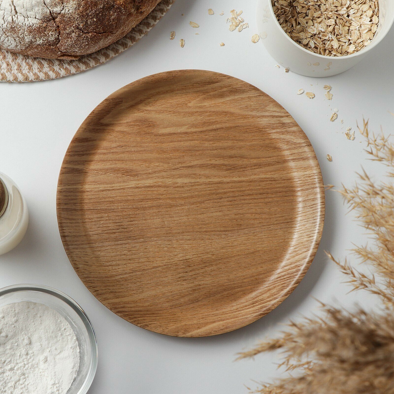 Тарелка деревянная плоская для подачи и сервировки "Заря", цвет бежевый, диаметр 24,5 см