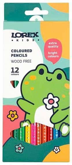 Карандаши пластиковые LOREX 12 цветов "Kids", трехгранные, картонная коробка