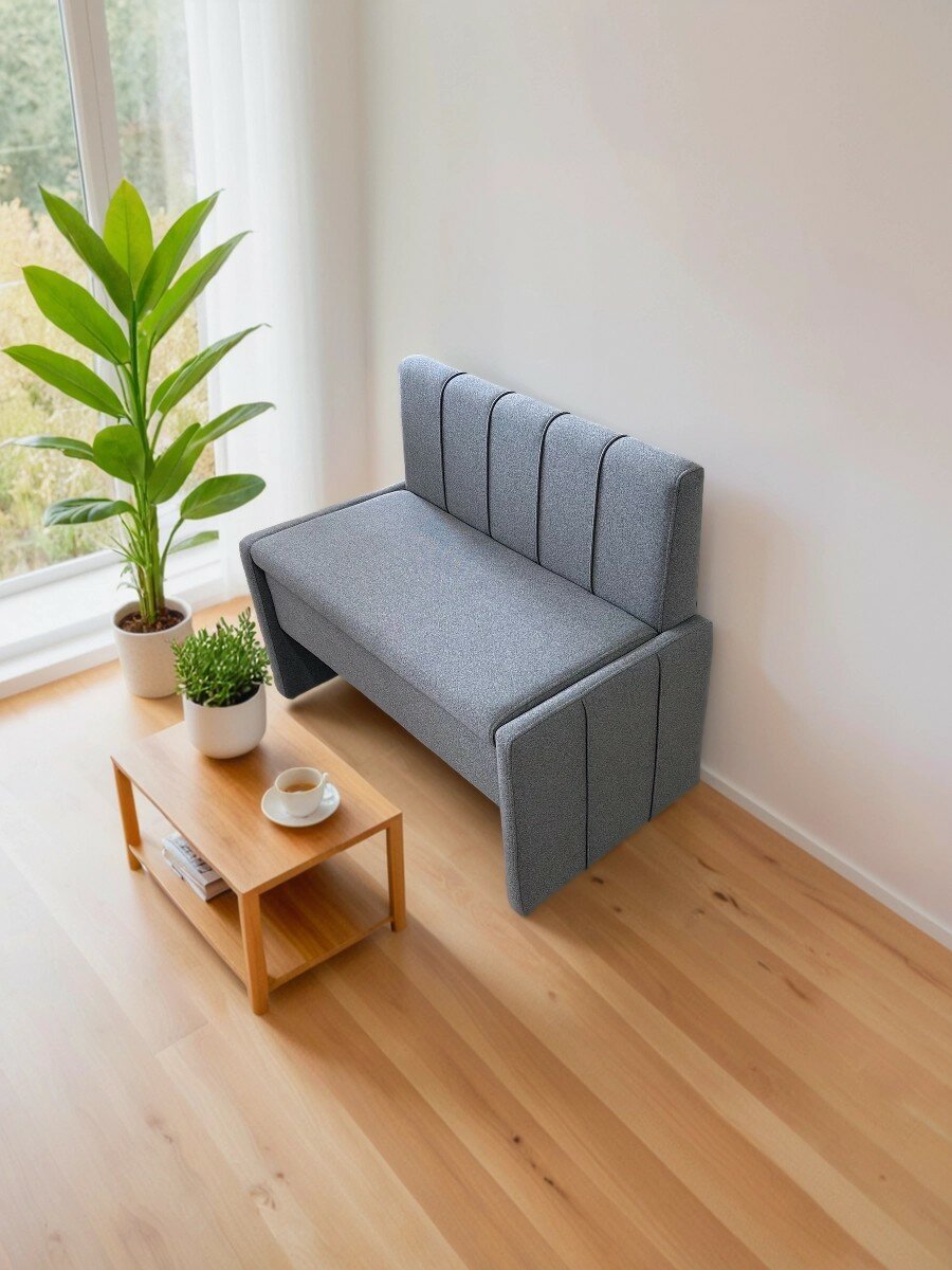 Кухонный диван Престиж, нераскладной 120х57х83, с ящиком, рогожка, серо-синий