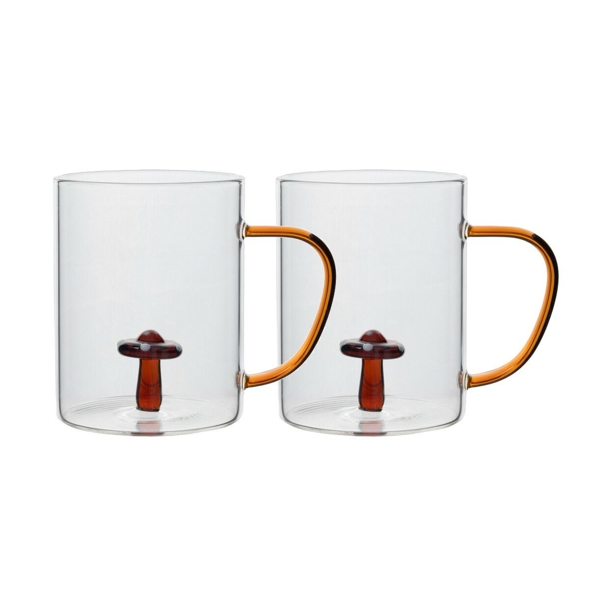 Набор 2 кружки, 400 мл, стекло Б, коричневая ручка, Гриб, Autumn forest (Anna Lafarg)