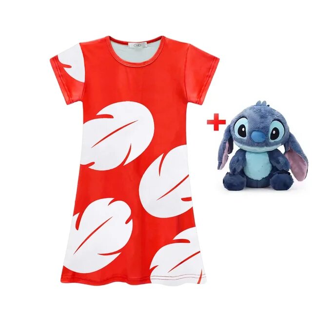 Костюм Лило и Стича для девочек, гавайский костюм, красное платье на Хэллоуин 2025, летнее повседневное платье Lilo