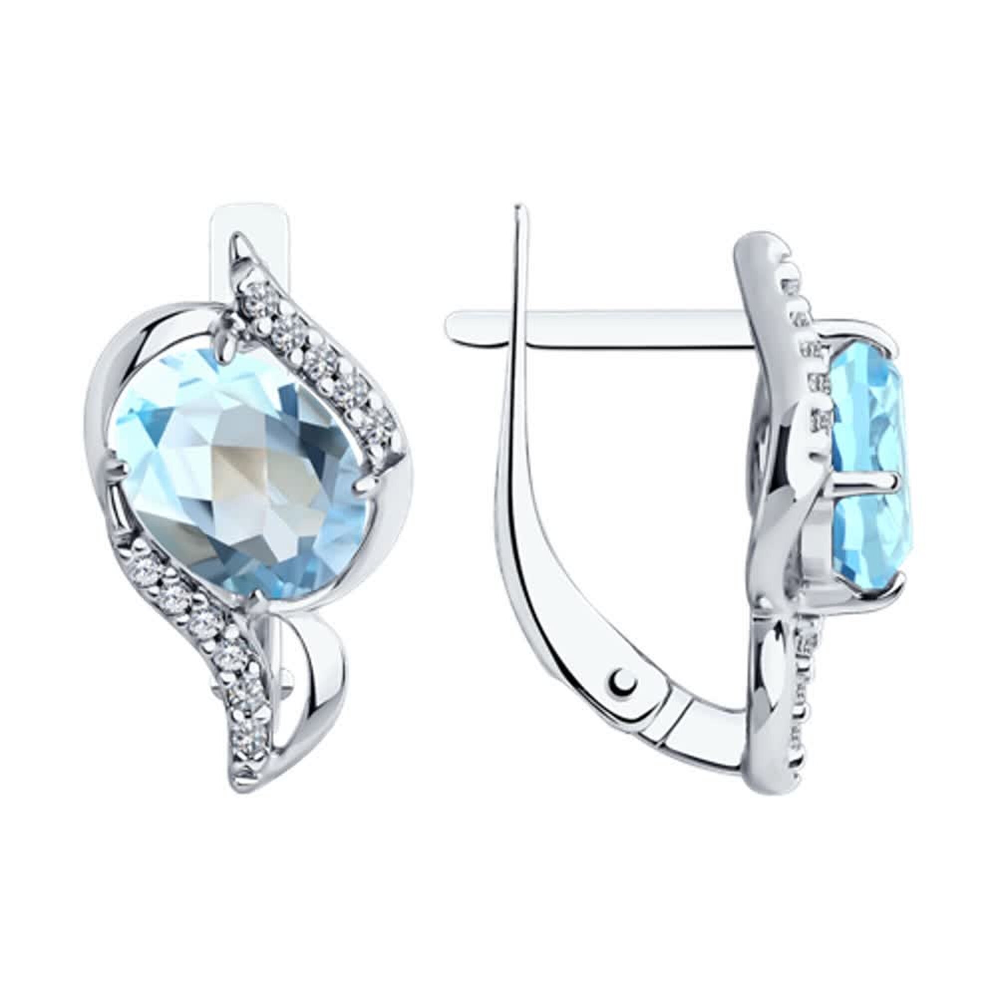 Серьги, серебро, 925 проба, родирование, фианит, топаз