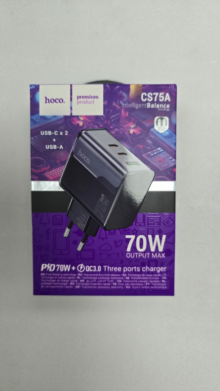 Сетевое зарядное устройство Hoco CS75A BLACK (USB / 2 Type-C), 3 А