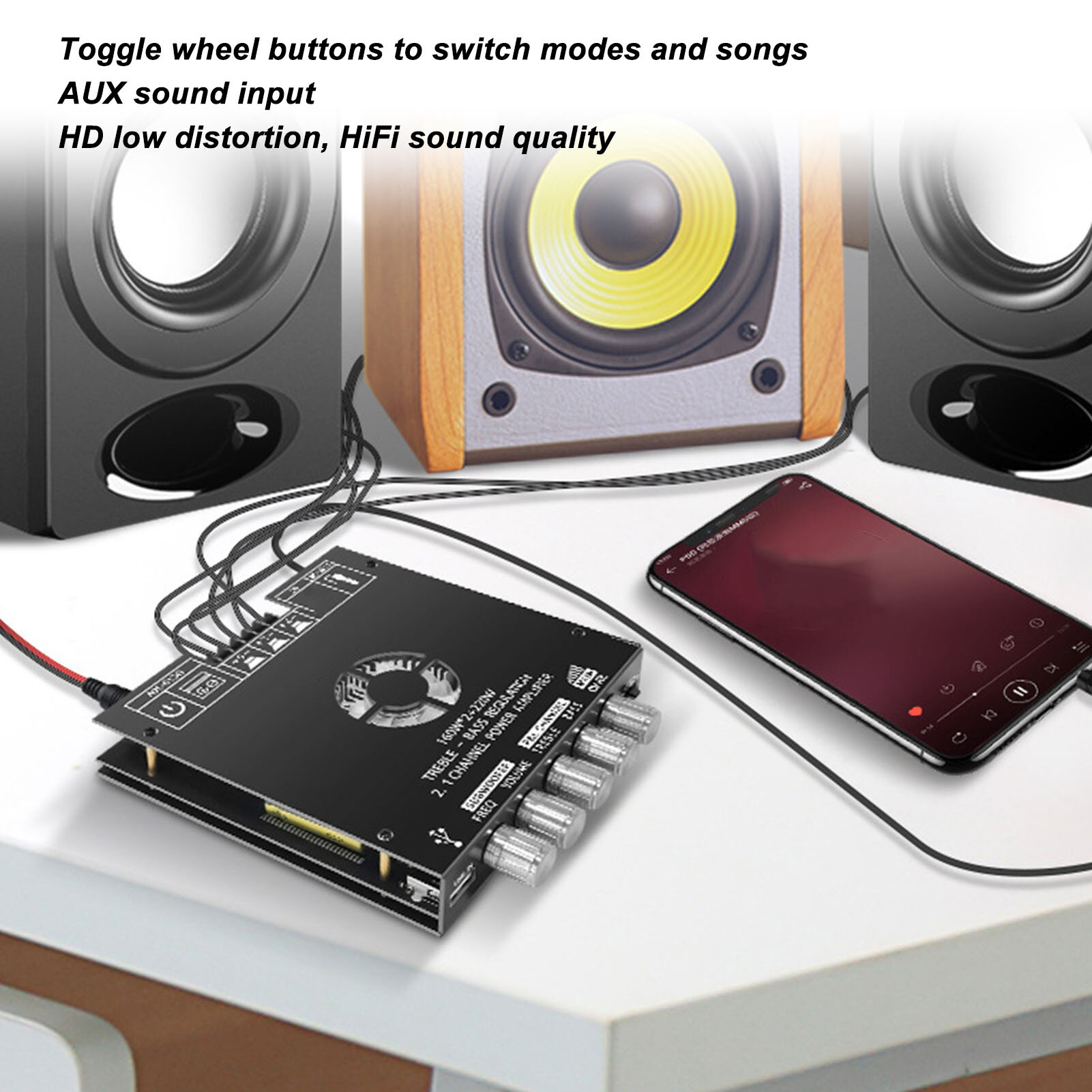 Плата усилителя Bluetooth 2.1-канальный сабвуфер Hi-Fi беспроводной модуль усилителя звуковой мощности с управлением высокими басами 15 В 36 В