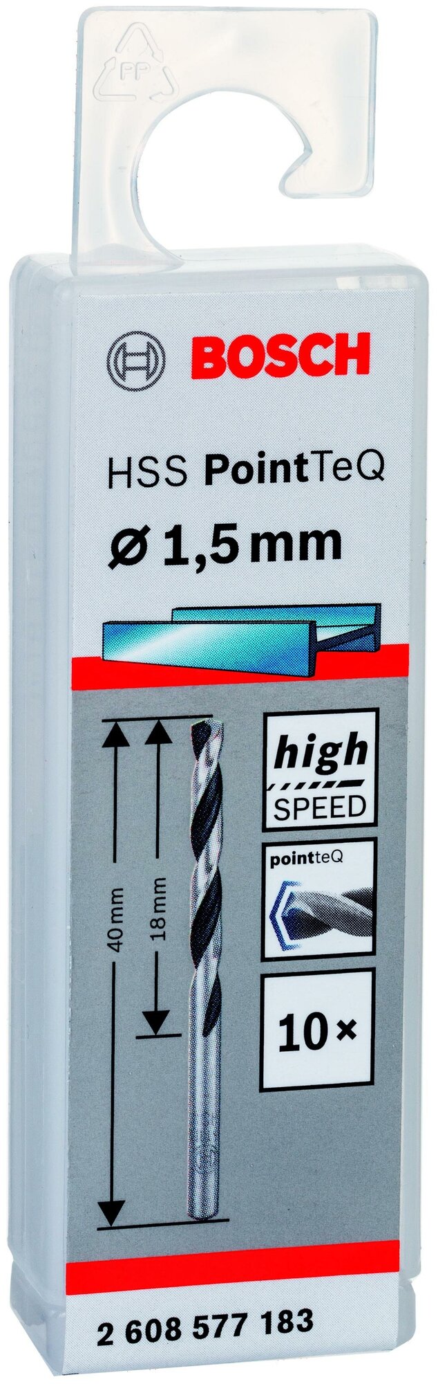 Сверло спиральное по металлу PointTeQ (10 шт; 1.5х18х40 мм) Bosch 2608577183