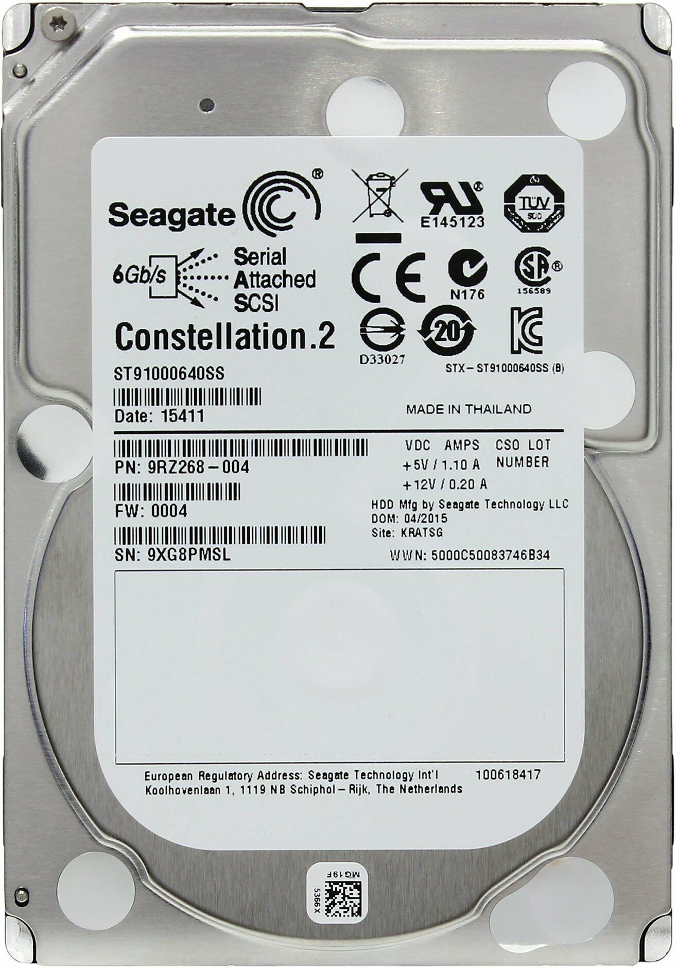 Жесткий диск HDD 2,5" 1Tb, SAS, Seagate 7200rpm, 64Mb, Constellation.2 (ST91000640SS)